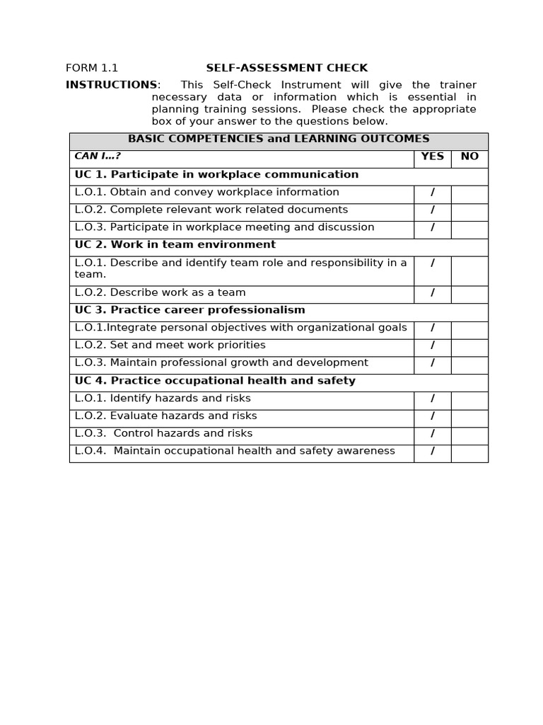 02A SELF-ASSESSMENT CHECK | PDF | Risk | Occupational Safety And Health