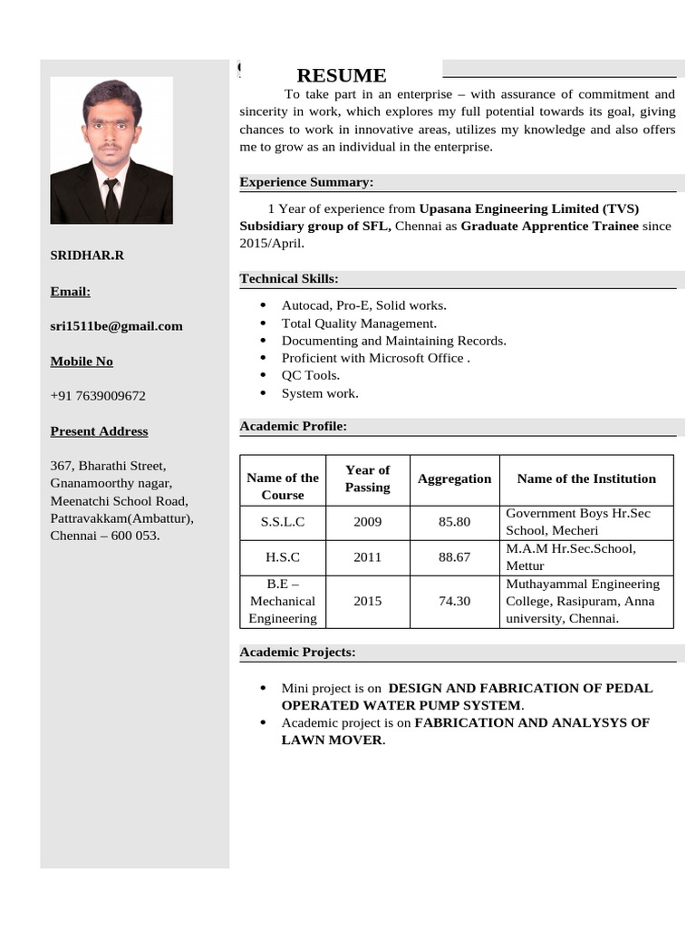 Sridhar Resume | PDF