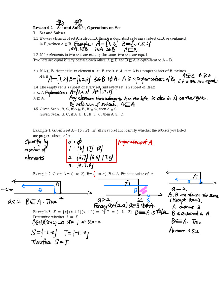 Lesson 0.2 - Set and Subset, Operations On Set | PDF | Mathematical ...