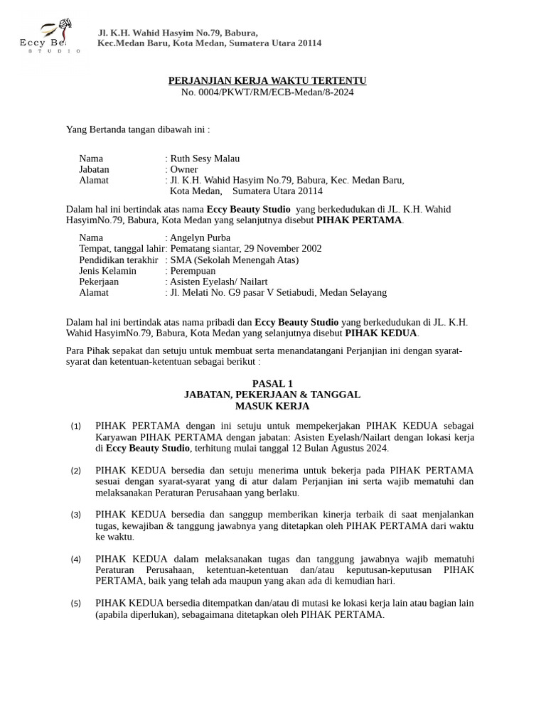 Surat - PKWT - Eccy - Beauty - Studio - 4 | PDF