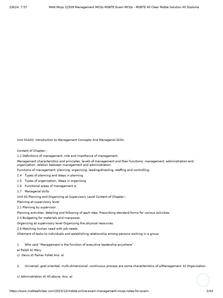 MAN Mcqs 22509 Management MCQs MSBTE Exam MCQs - MSBTE All Clear Msbte Solution All Diploma ...