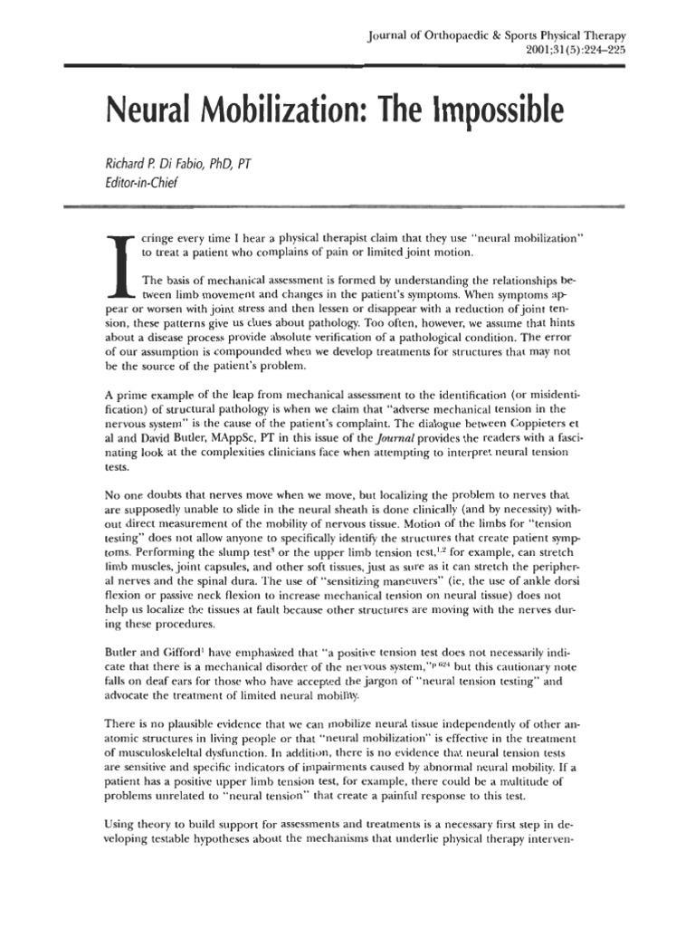 Di Fabio 2001 Neural Mobilization The Impossible | PDF | Physical ...