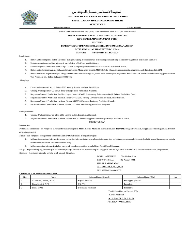 SK Pengelolaan Sim 2024 | PDF