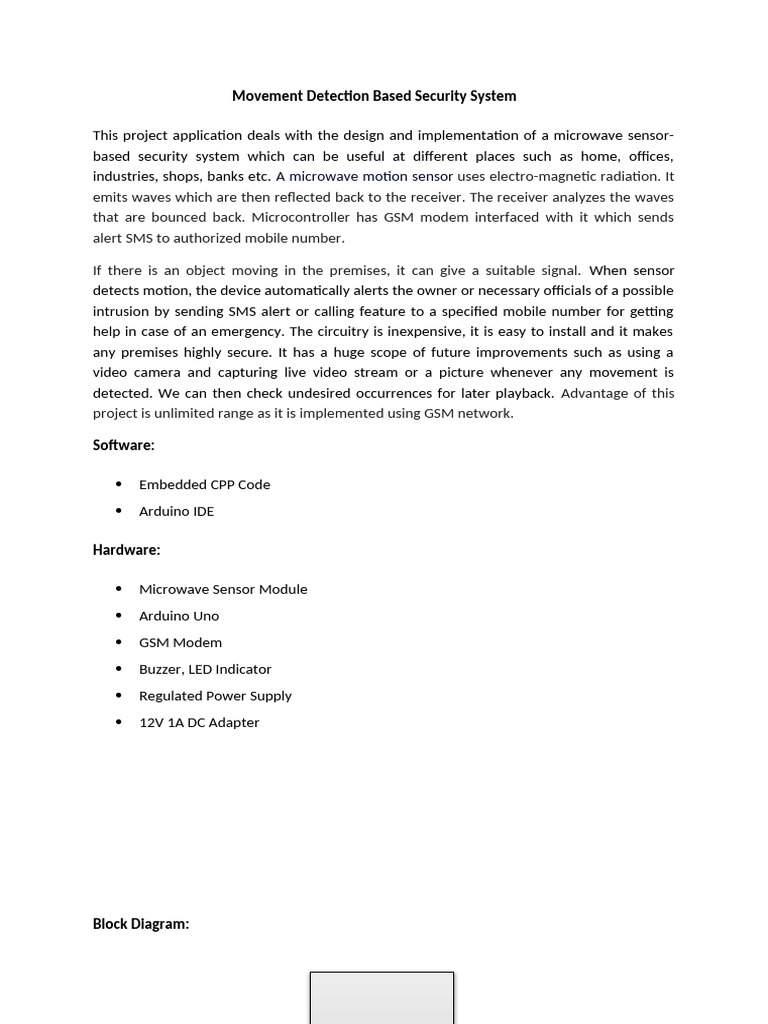 Movement Detection Based Security System | PDF