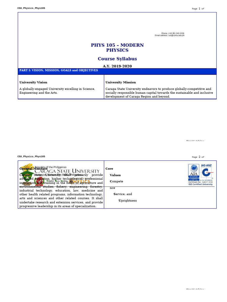 PHYS 105 a.Y. 2019-2020 Modern Physics | PDF | Physics | Science