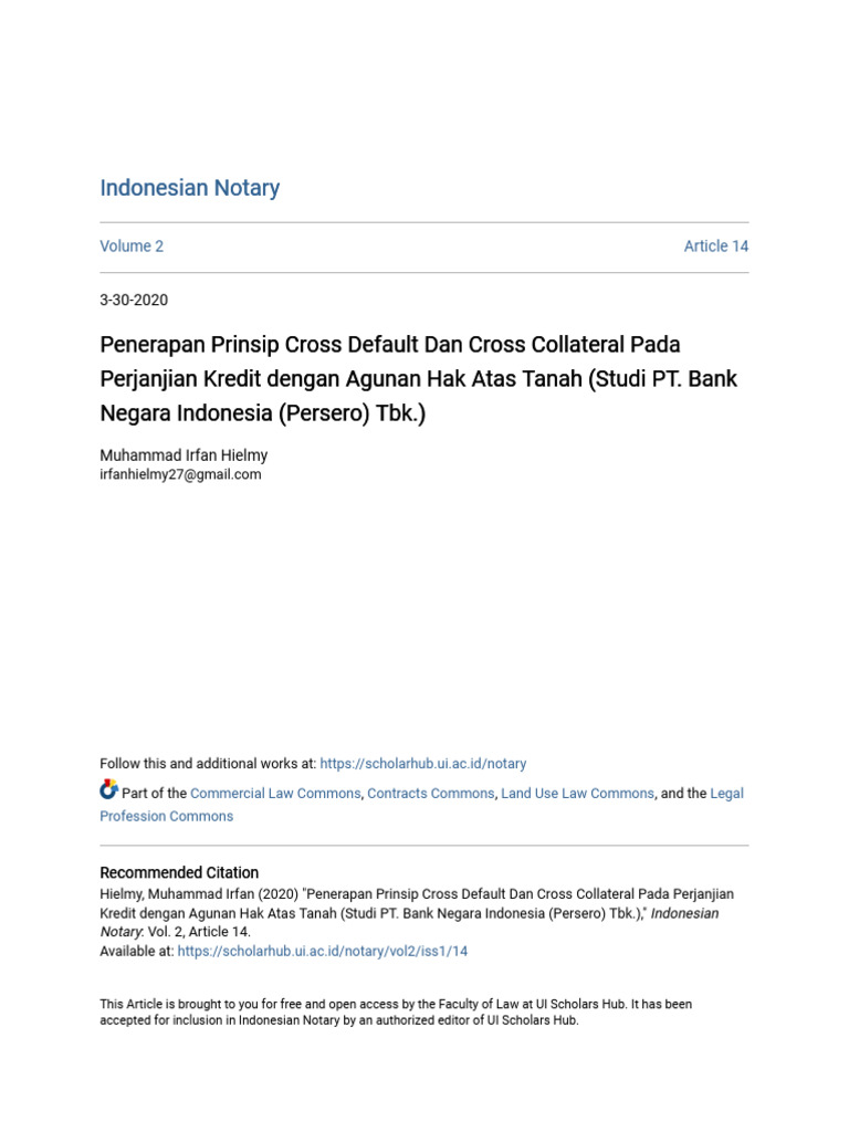 Penerapan Prinsip Cross Default Dan Cross Collateral Pada Perjanj | PDF