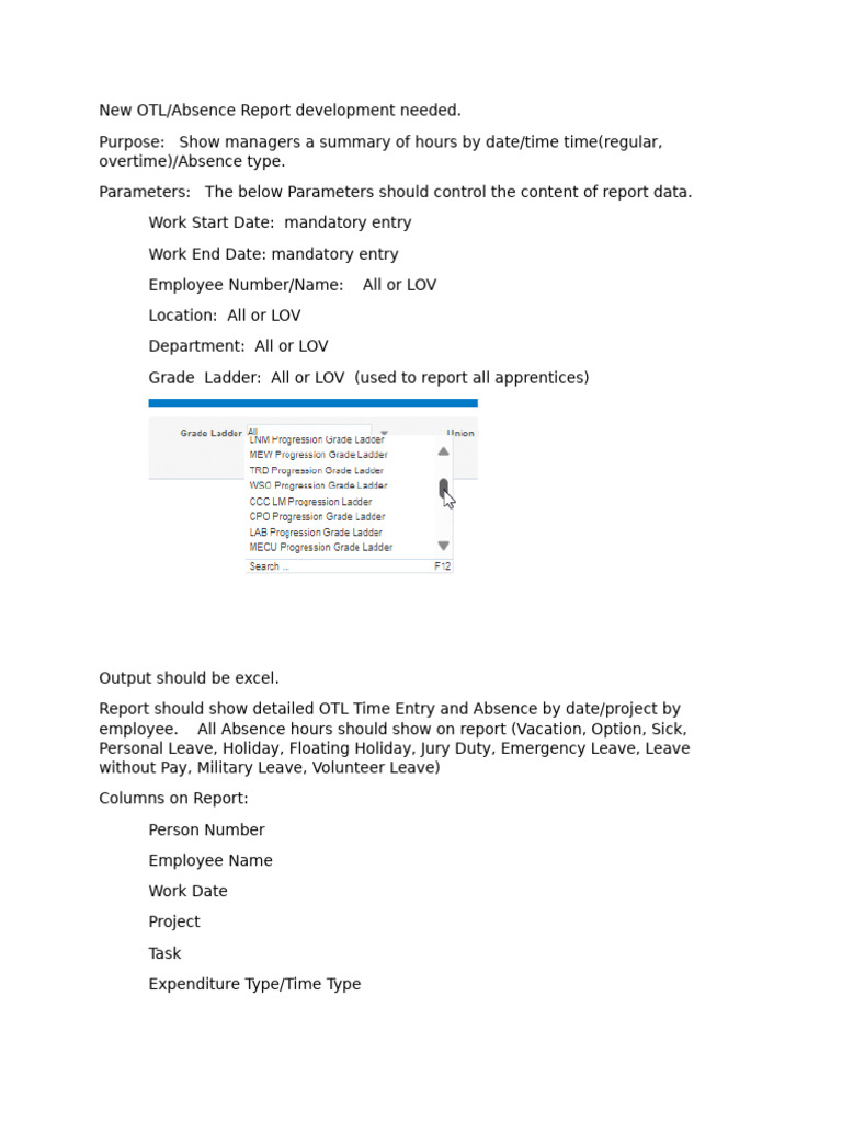 New OTL-Absence Report Requirements | PDF | Labor | Working Time