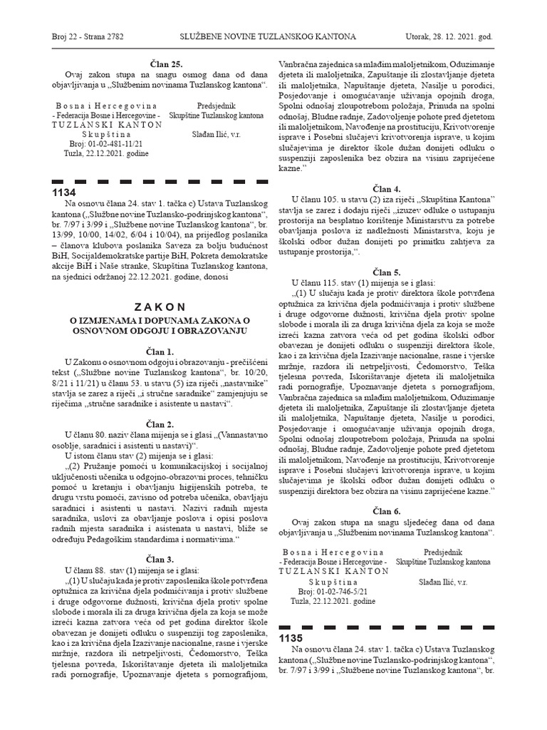 ZakonIzmjeneOS SLN-K 22-21 | PDF