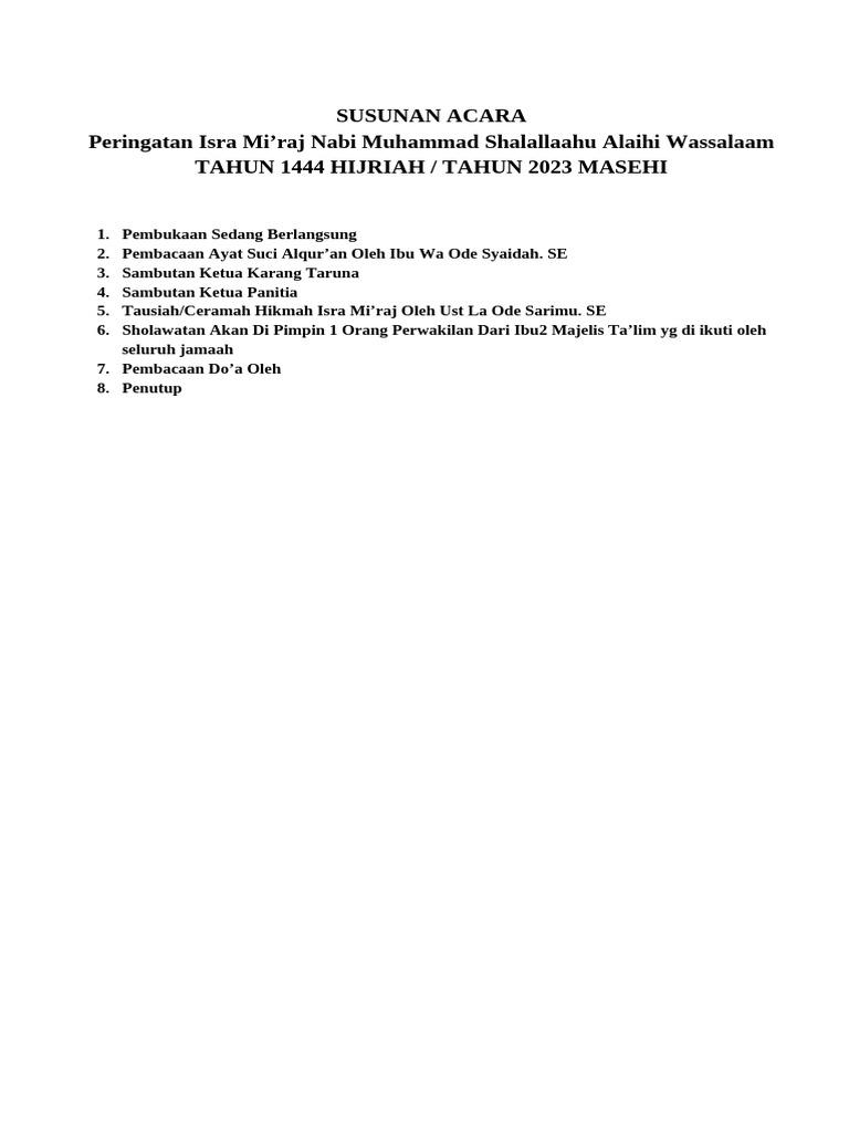 Susunan Acara Isra Mi'Raj Ok | PDF