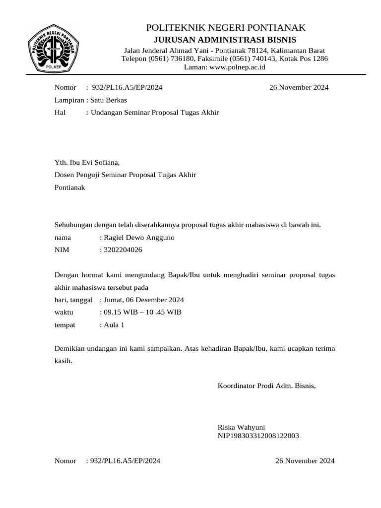 Form Undangan Proposal Ta | PDF
