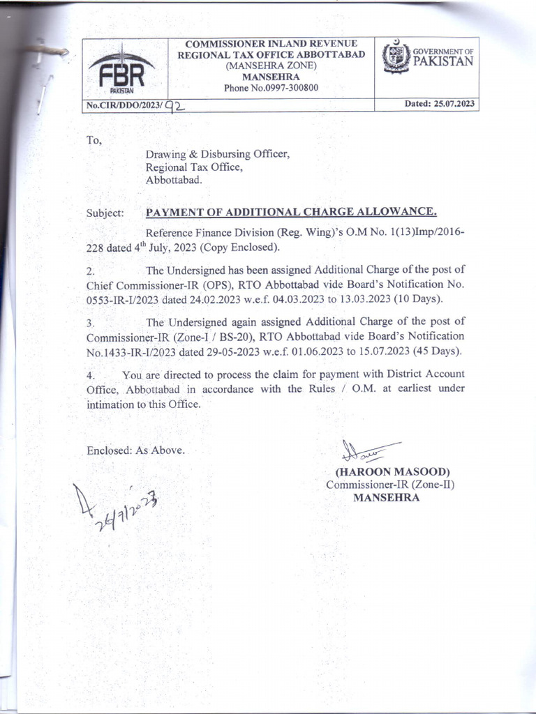 Additional Charge Allowance Paper | PDF