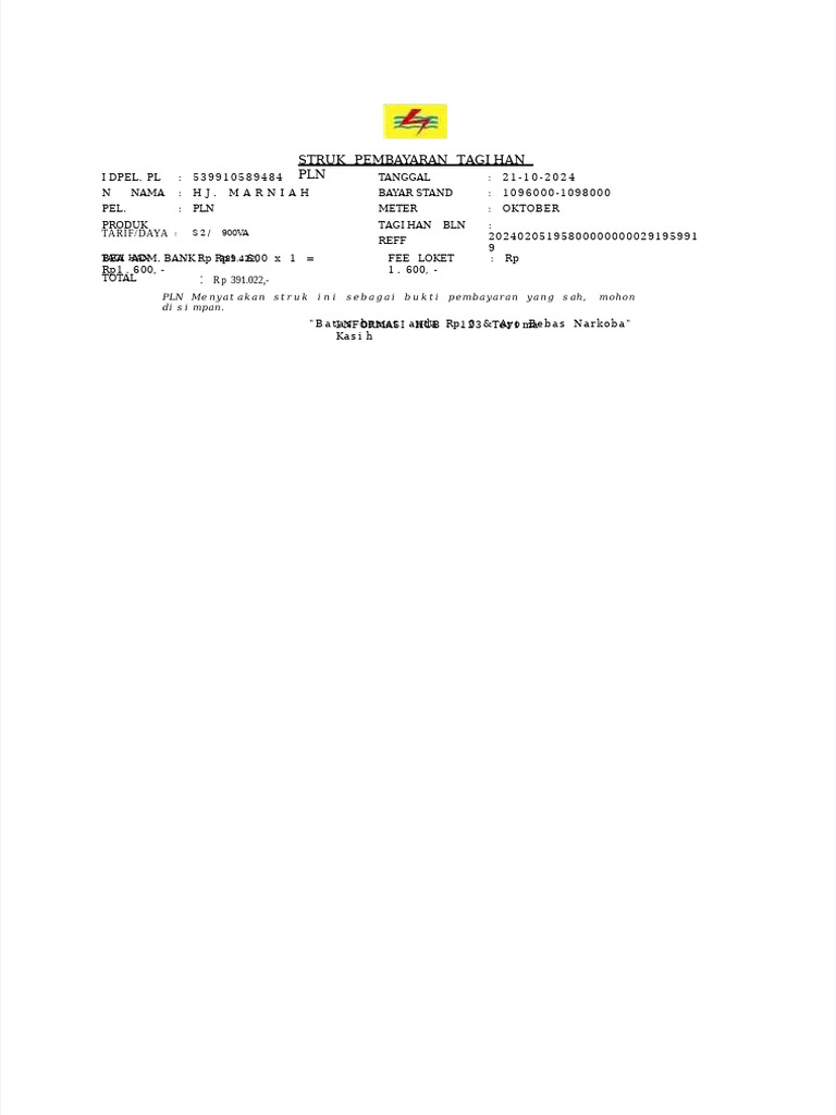 PDF Dokumen Tips Contoh Struk PLN 56c0ab66b1059 | PDF