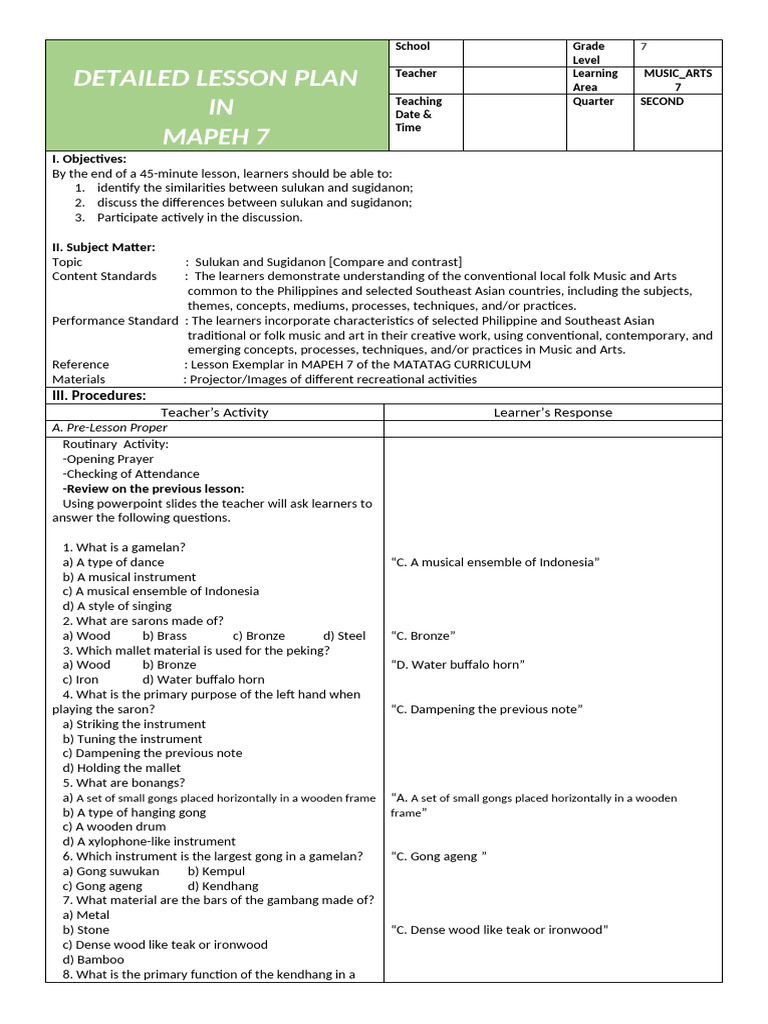 DLP Music Arts 7 Quarter 2 Week 2 Lesson 3. Sulukan | PDF | Performing Arts