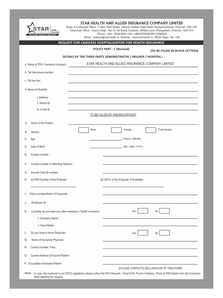 New Cashless Hospitalsation Form | PDF