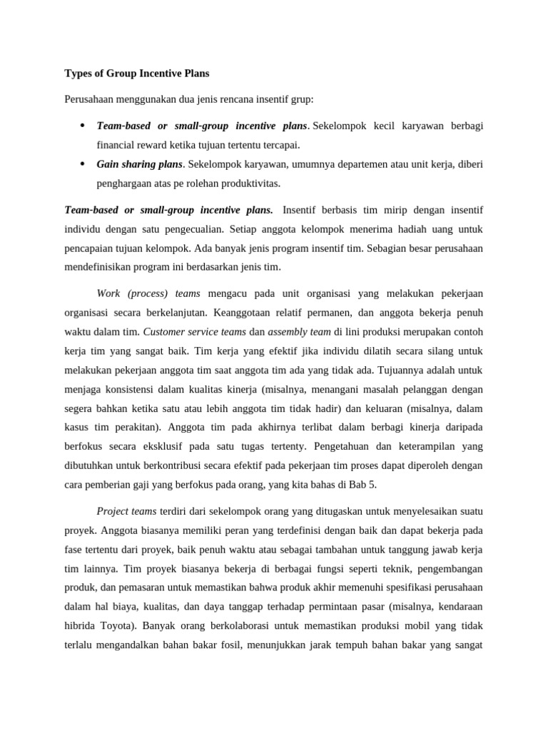 Types of Group Incentive Plans | PDF