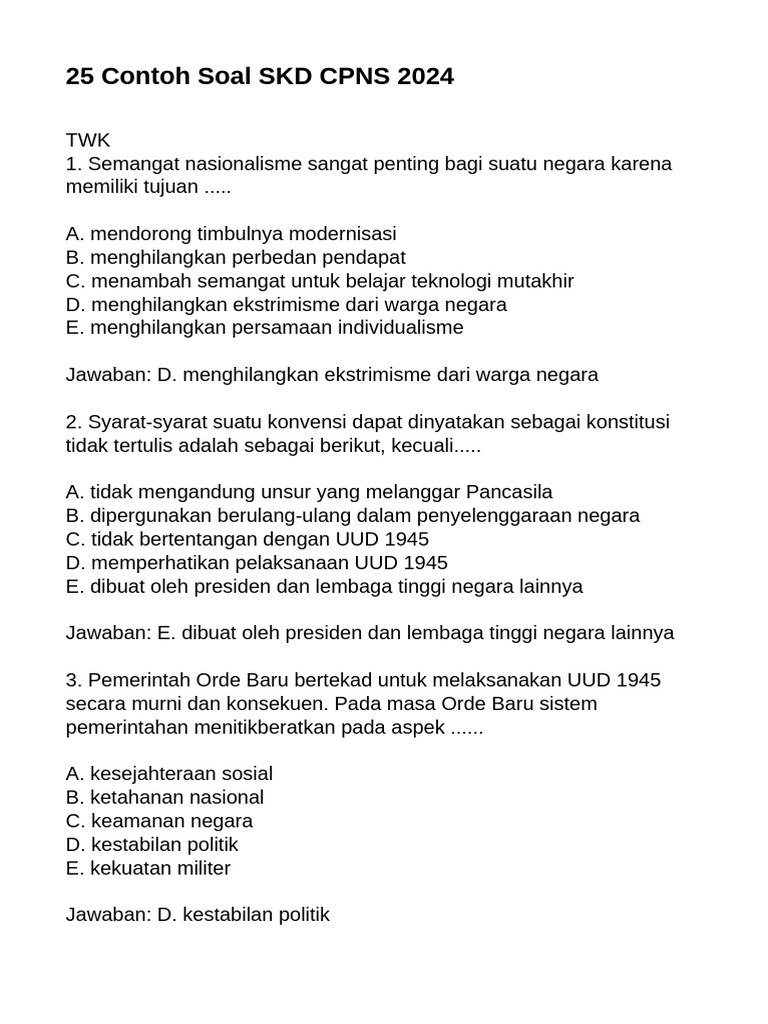 25 Contoh Soal SKD CPNS 2024 | PDF