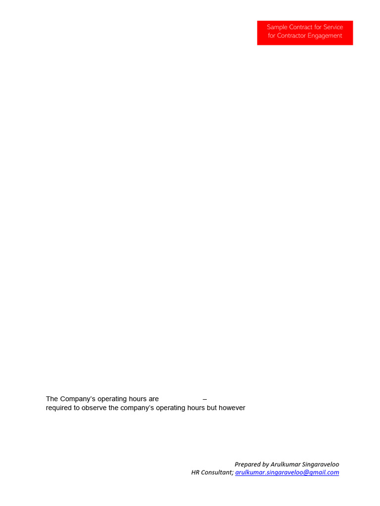Sample Contract For Service (Engagement of Contractor) | PDF ...