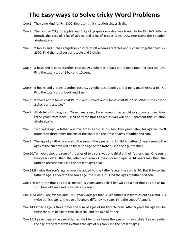 Class 10 Maths Chapter 3 Word Problems Assignment No.1 | PDF | Division (Mathematics ...