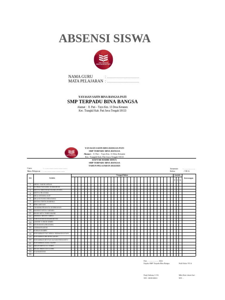 Absensi siswa SMP 2024-2025 (1) | PDF