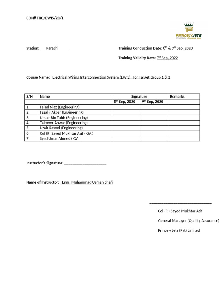 Attendance Sheet- EWIS Training | PDF