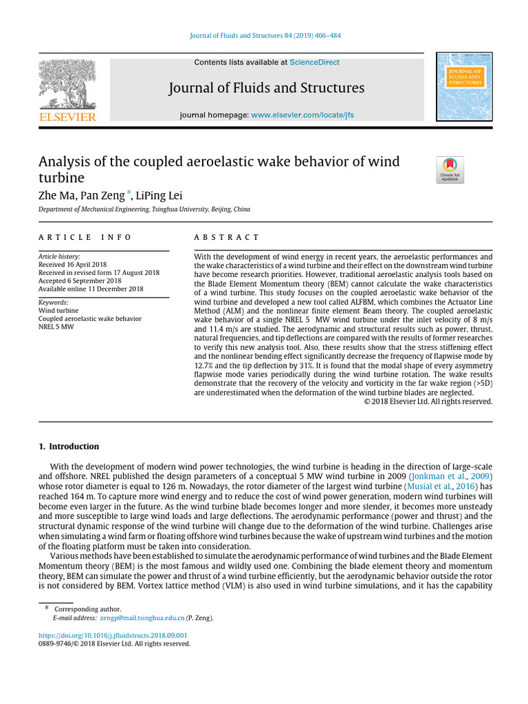 Analysis of The Coupled Aeroelastic Wake Behavior of Wind | PDF | Computational Fluid Dynamics ...