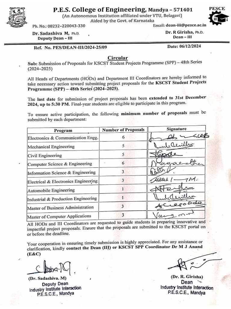 CIRCULAR On KSCST Extension of Date | PDF