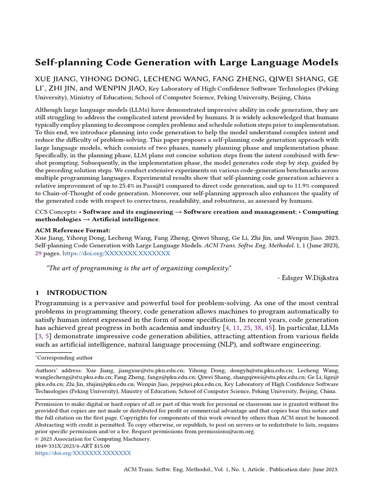 Self-Planning Code Generation With Large Language Models | PDF ...