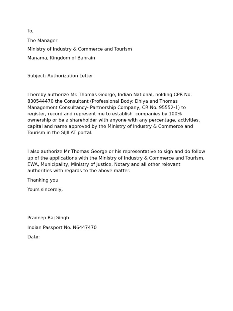 Authorization Letter for Company Registration | PDF