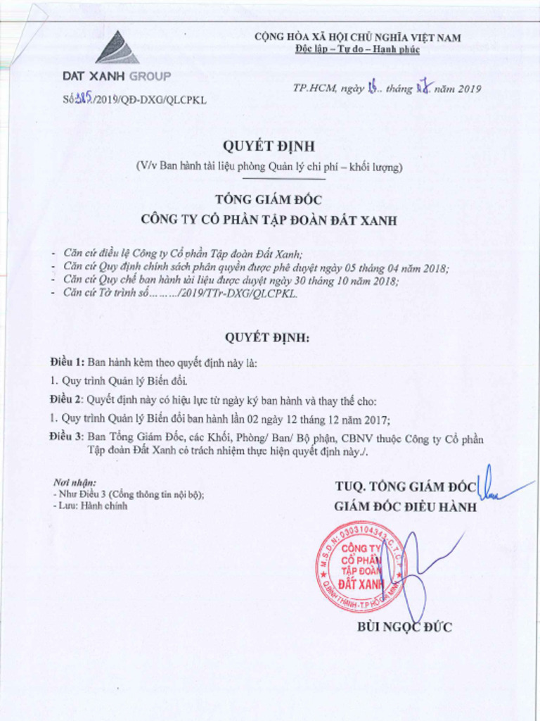 2019.07.16 Quy Trinh Quan Ly Bien Doi. P.QLCP-KL | PDF