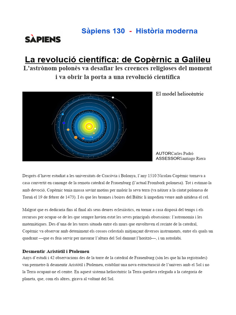 Sàpiens - La Revolució Científica - de Copèrnic A Galileu | PDF