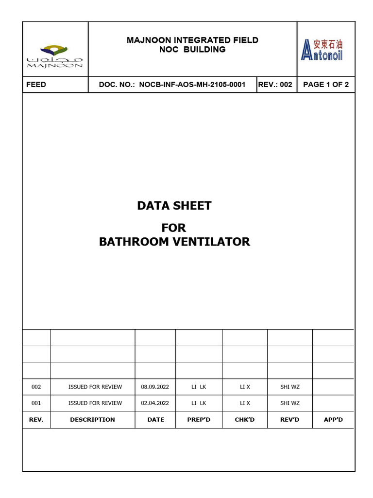 NOCB-INF-AOS-MH-2105-0001 DATA SHEET FOR BATHROOM VENTILATOR REV 002 ...