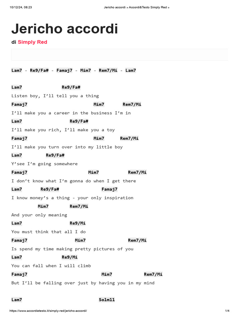 Simply Red's Jericho Chords Guide | PDF