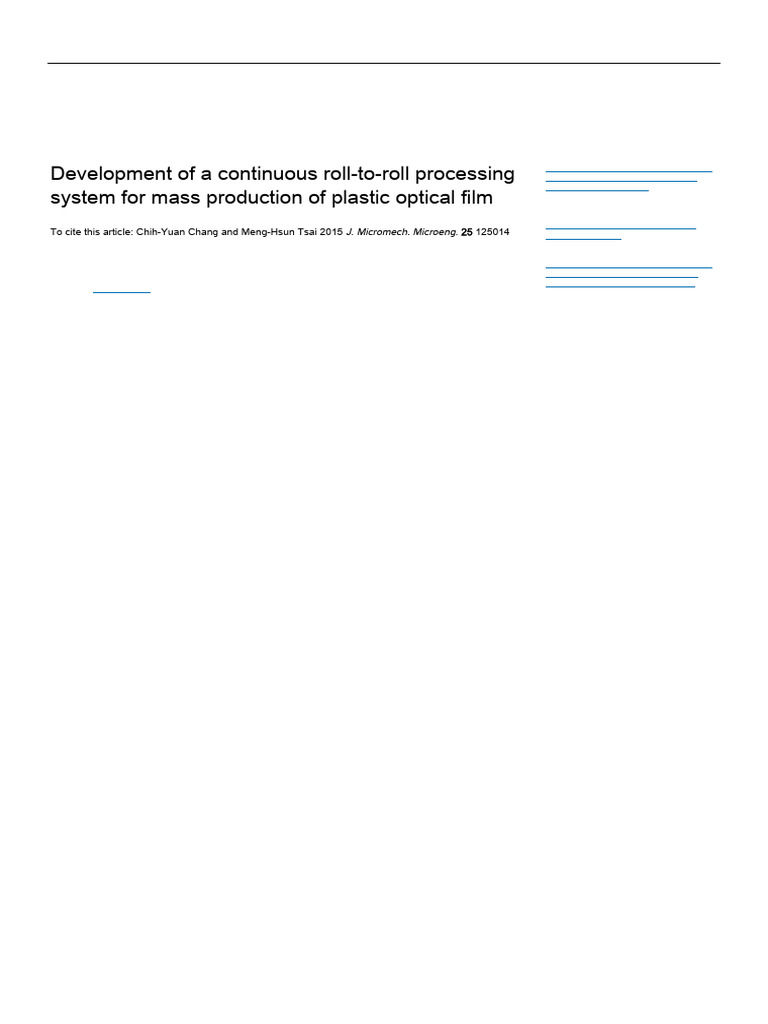 Development of a continuous roll-to-roll processing system for mass ...