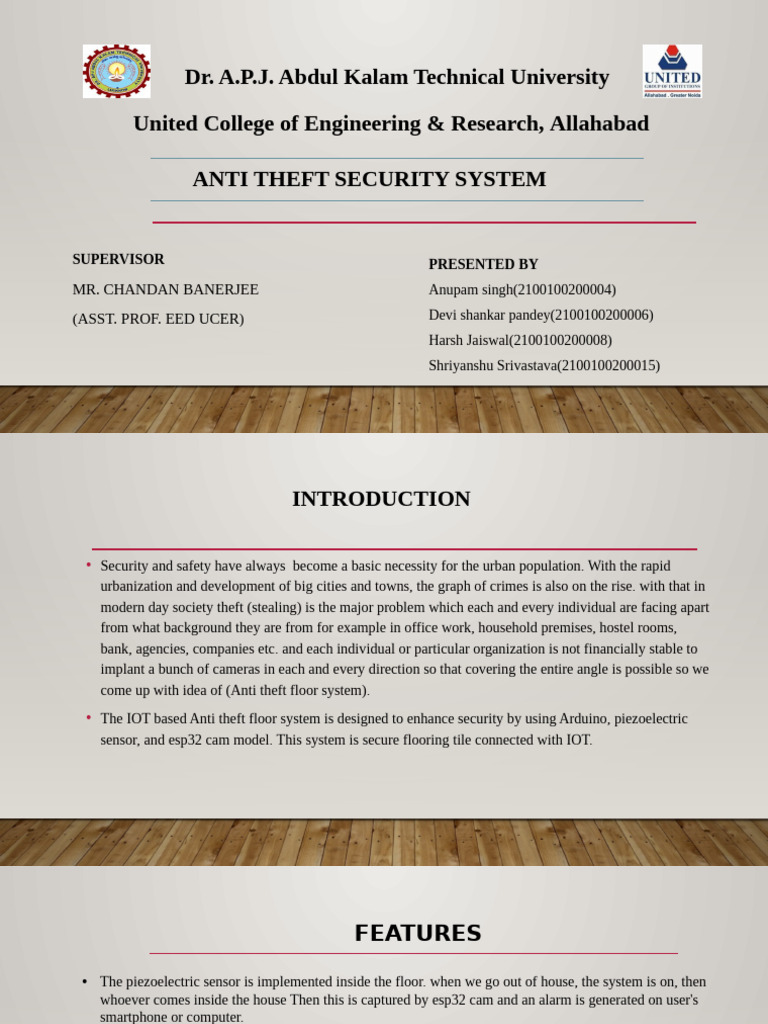 Anti Theft Security System Ppt-1 | PDF | Internet Of Things | Arduino