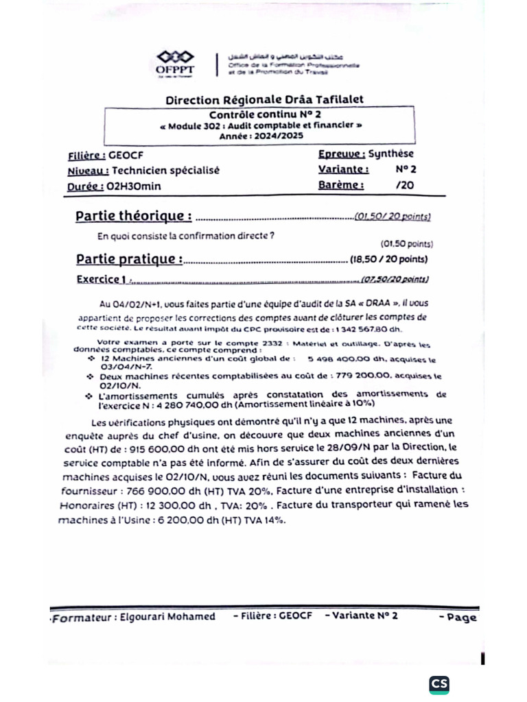 Examen audit 2018 | PDF