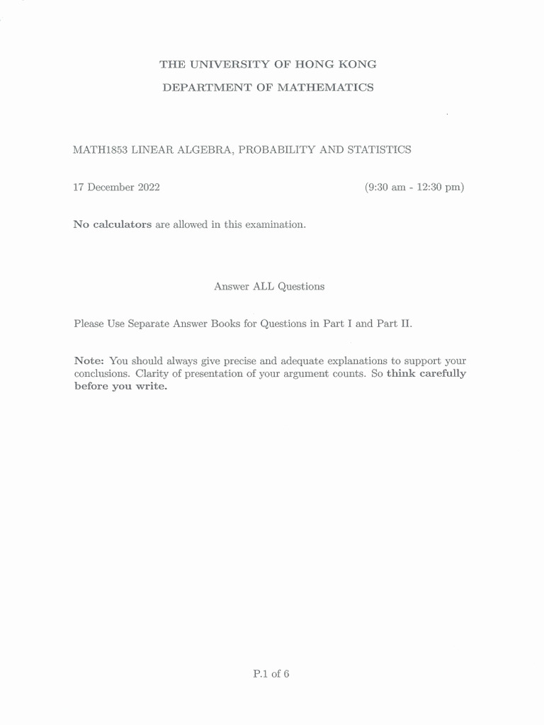 Math1853 Linear Algebra, Probability and Statistics 17 December 2022 (9 ...