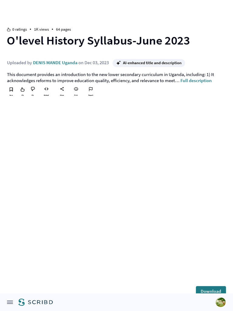 O'level History Syllabus-June 2023: Denis Mande Uganda | PDF | Scribd