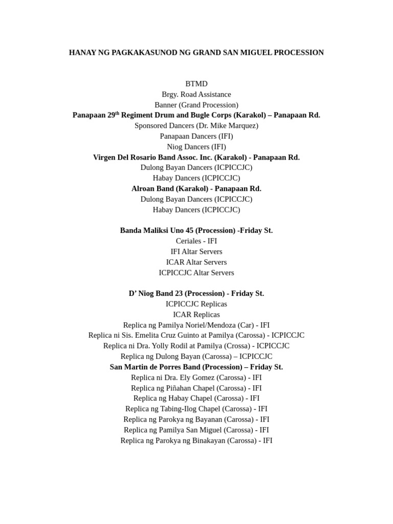 Grand San Miguel Procession Details | PDF