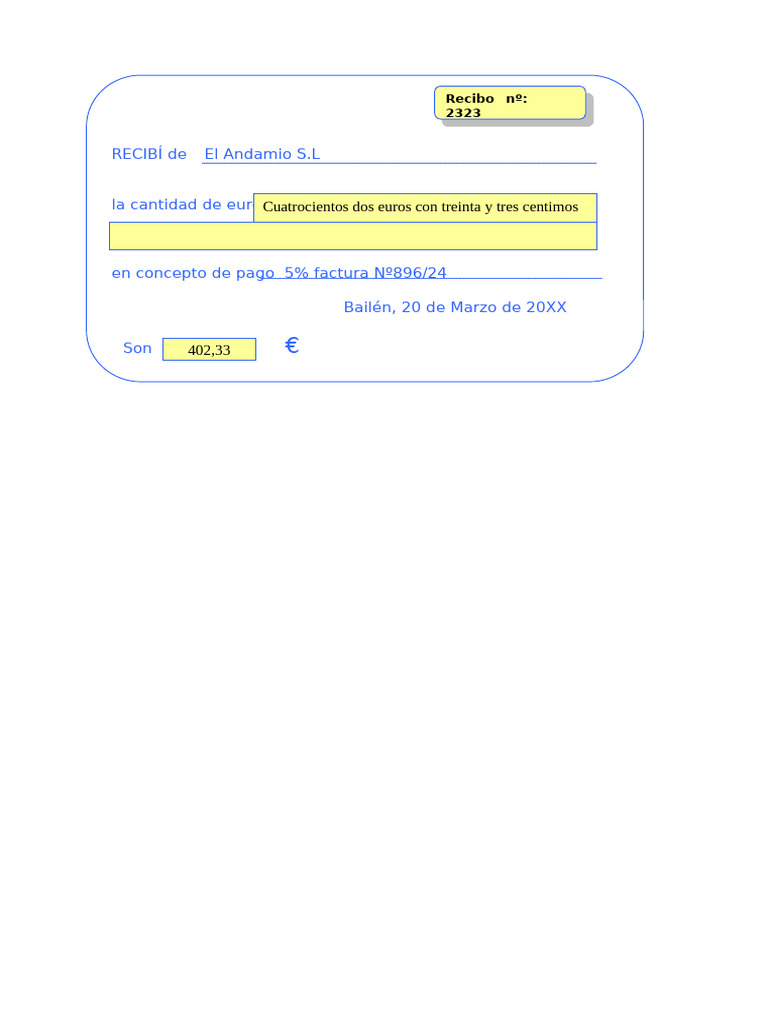 Modelo Recibo. Rellenable | PDF