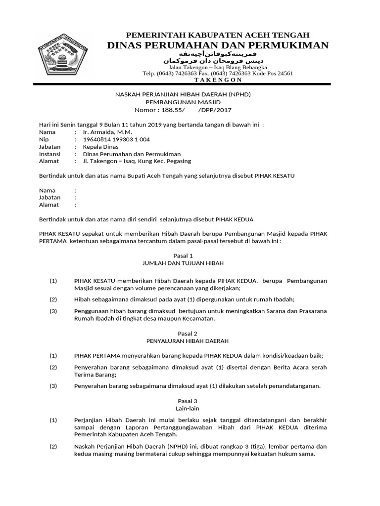 NPHD DAN LAPORAN HIBAH RUMAH | PDF