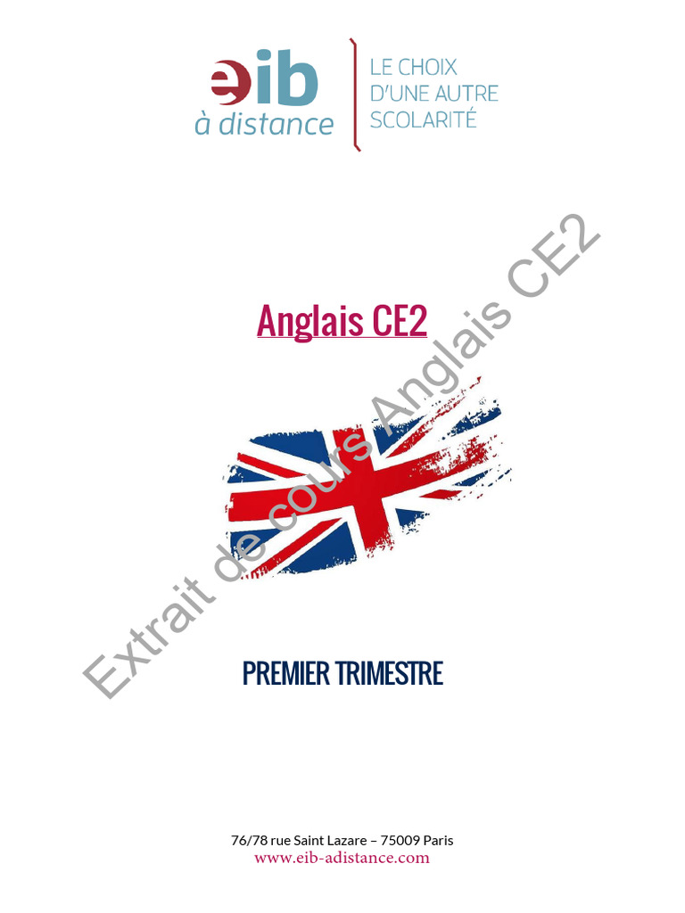 Cours d'Anglais CE2 - Trimestre 1 | PDF