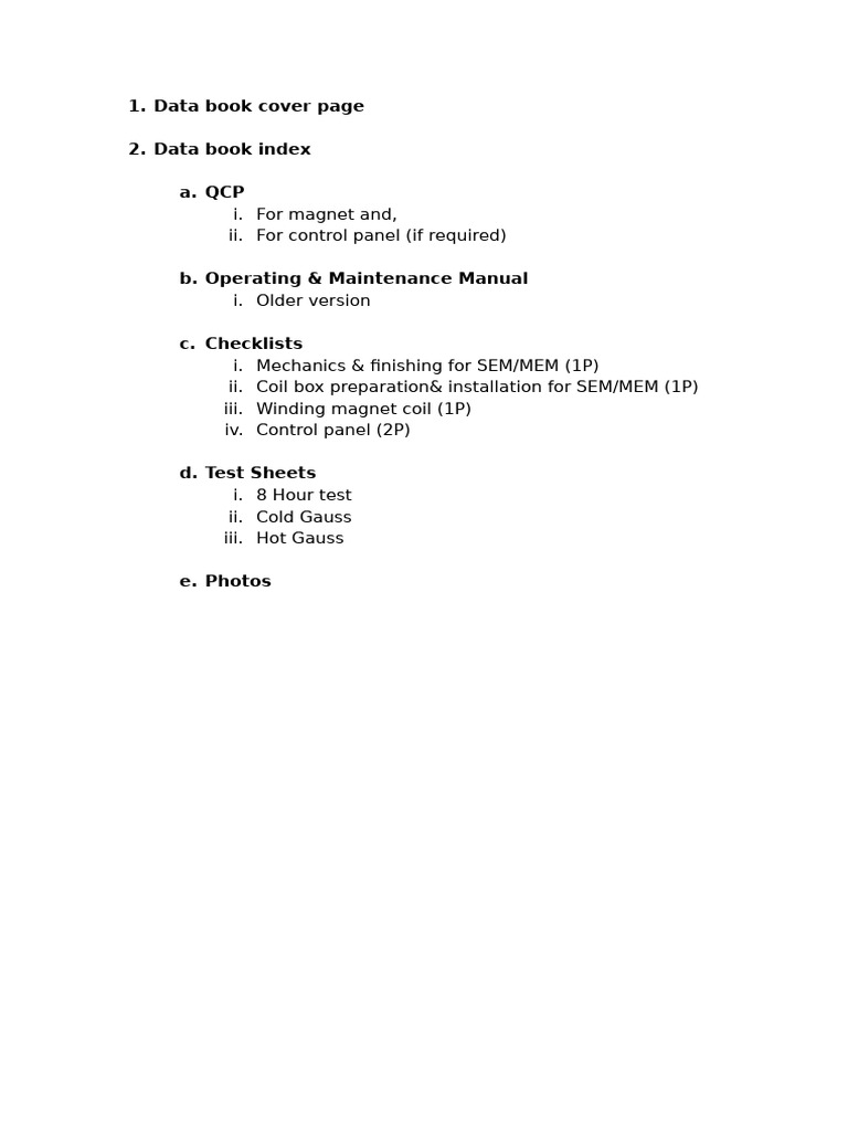 Standard Data Book SEM165 Repair With CP | PDF