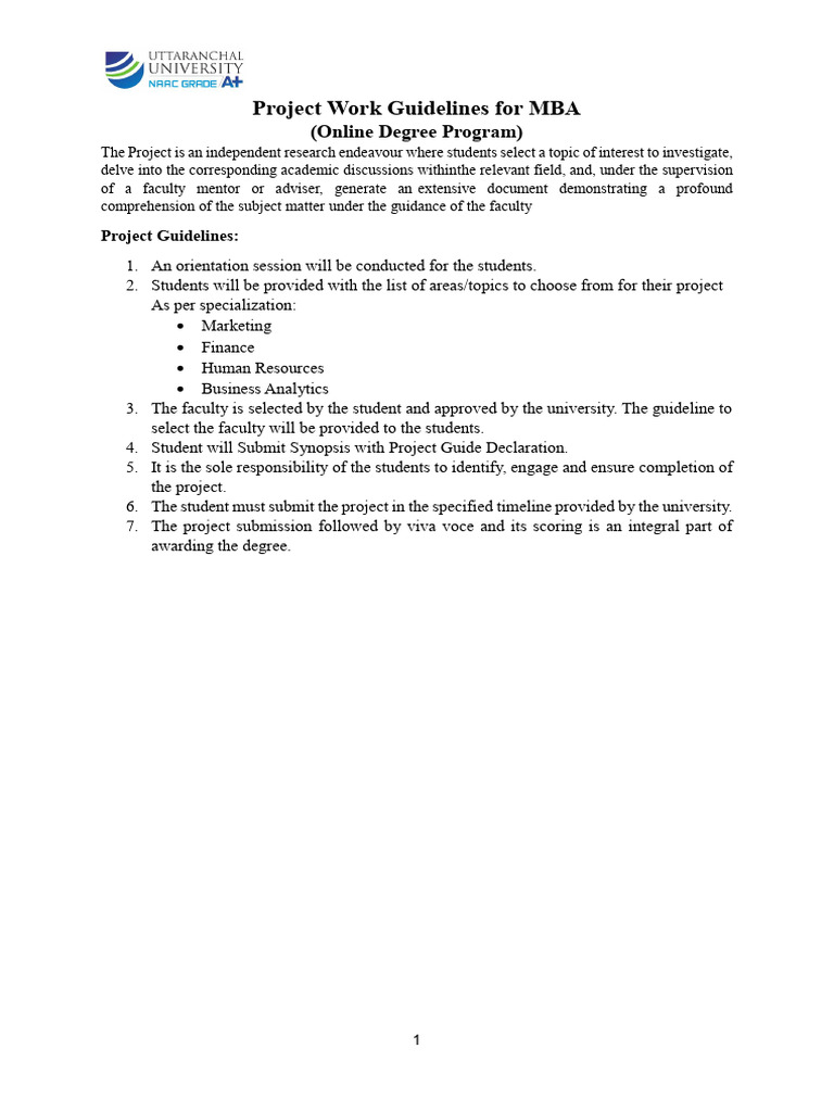 MBA Project Guidelines and Synopsis Format | PDF | Thesis