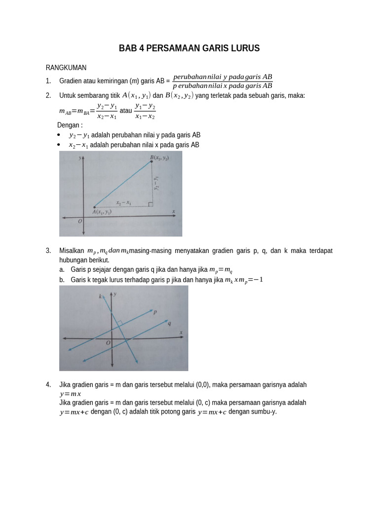 Bab 4 Persamaan Garis Lurus | PDF