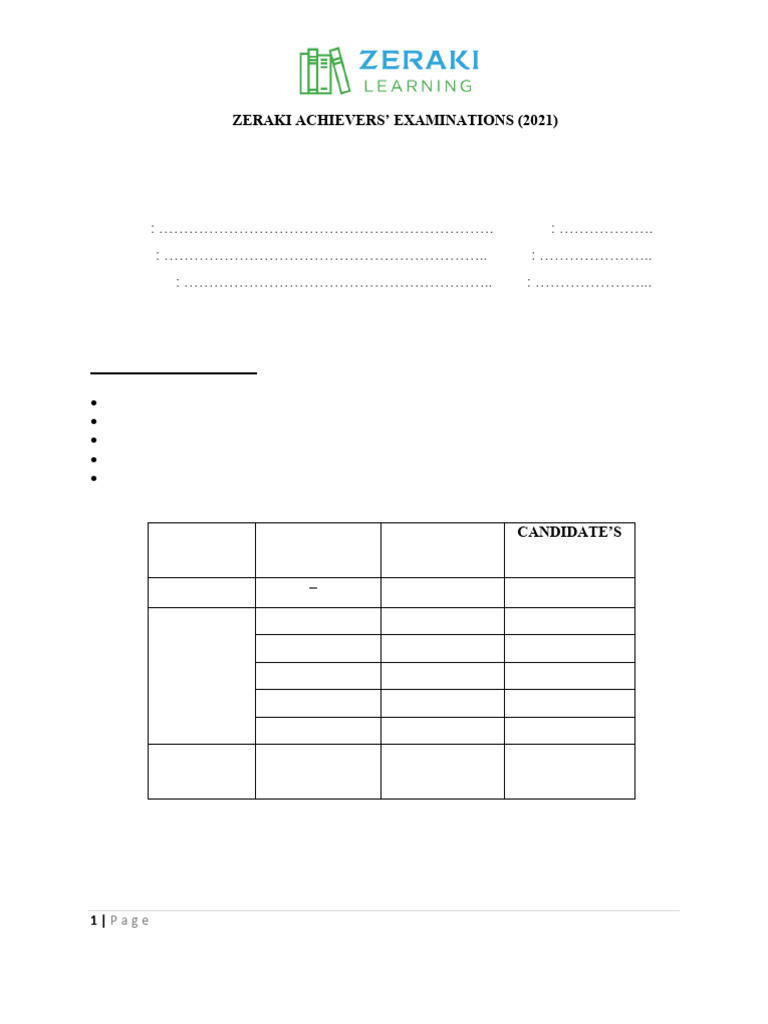 Physics - Physics Form 1 - Zeraki Achievers 4.0 - Question Paper | PDF ...