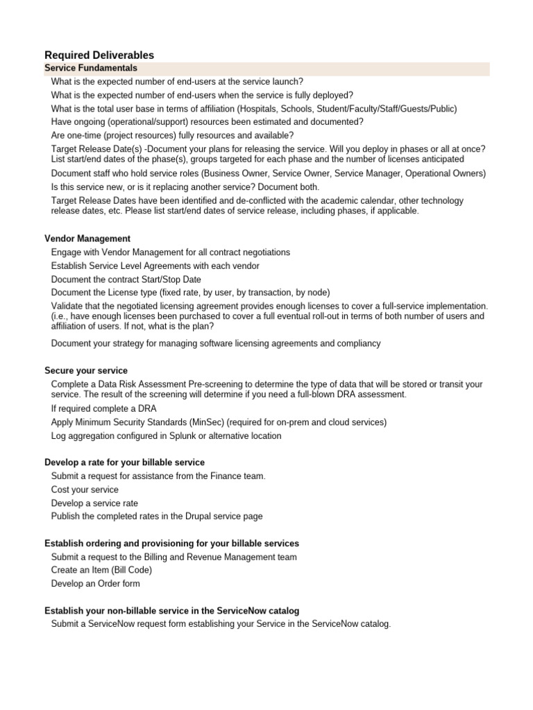 Service Readiness Checklist - Aug2020 | PDF | Service Level Agreement ...