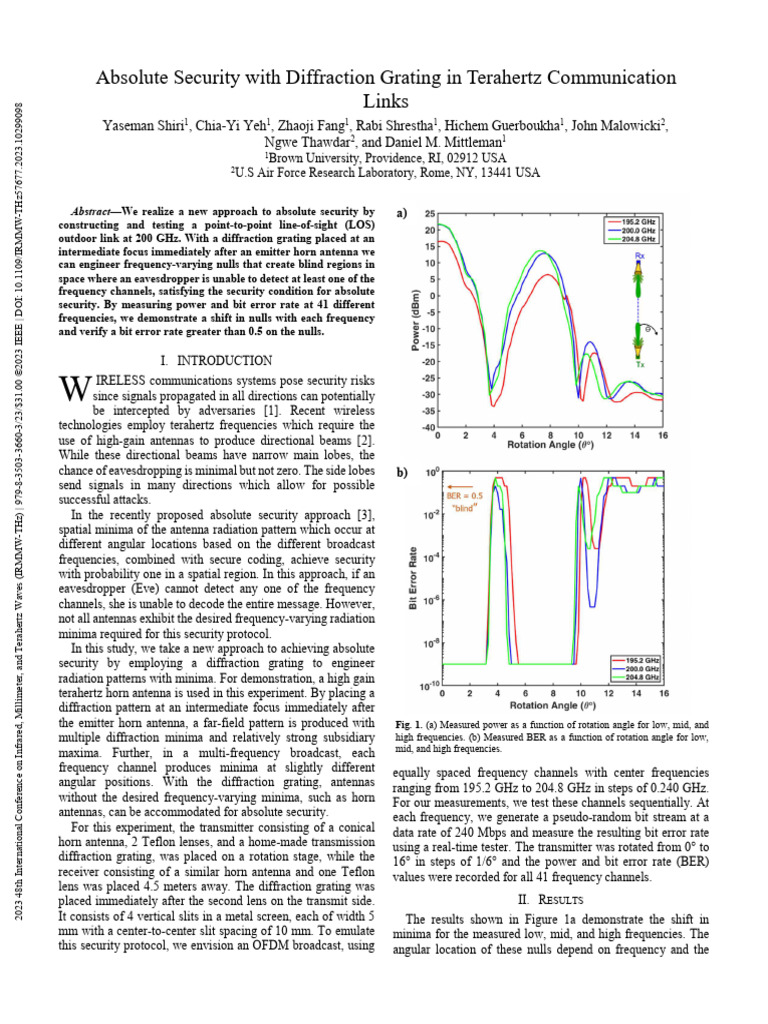 Absolute Security With Diffraction Grating in Terahertz Communication ...
