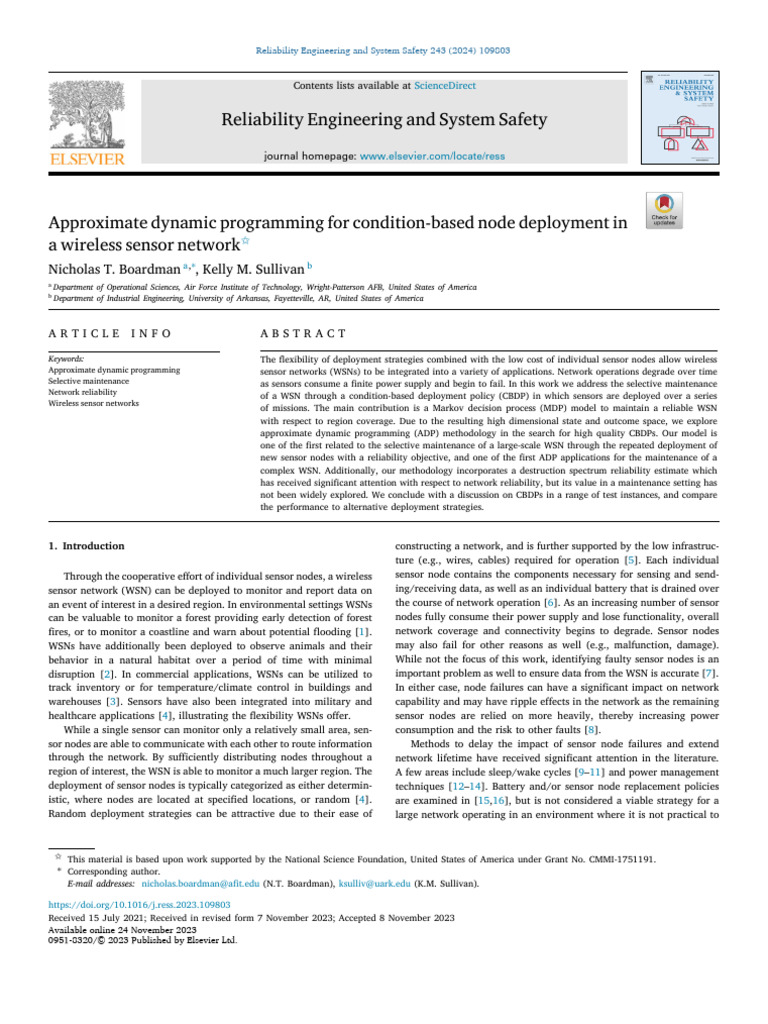 Approximate Dynamic Programming For Condition Based Node Deployment