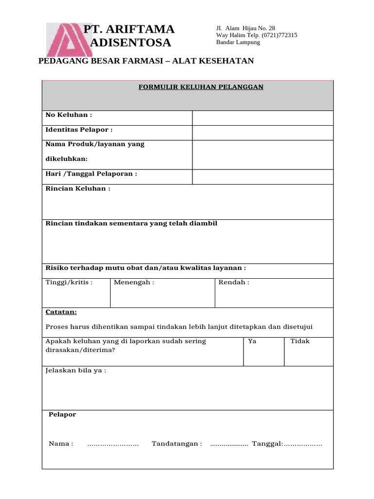 443643689-FORM-PENANGANAN-KELUHAN-PELANGGAN | PDF