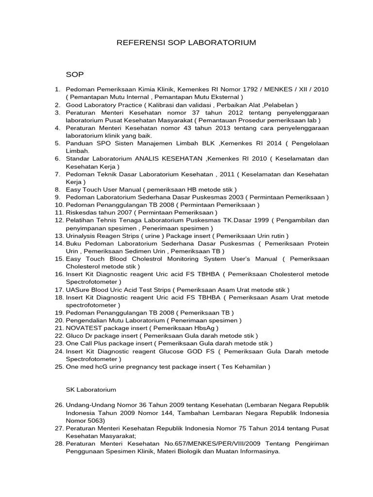Referensi Sop Laboratorium | PDF